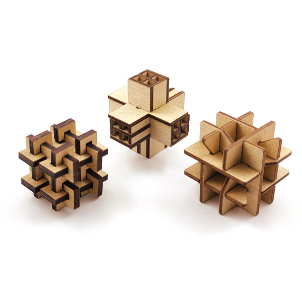 Набор объёмных деревянных головоломок №2 (3 шт разной сложности ...