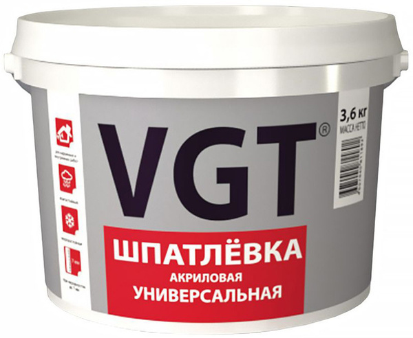 Vgt ВГТ шпаклевка универсальная акриловая 3 6 кг белая купить по