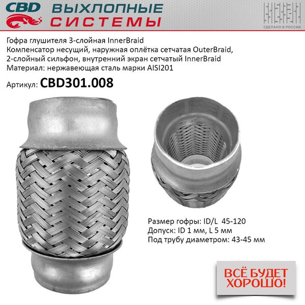 Гофра глушителя 45 x 120 3х-слойная Innerbraid - купить по низкой цене ...