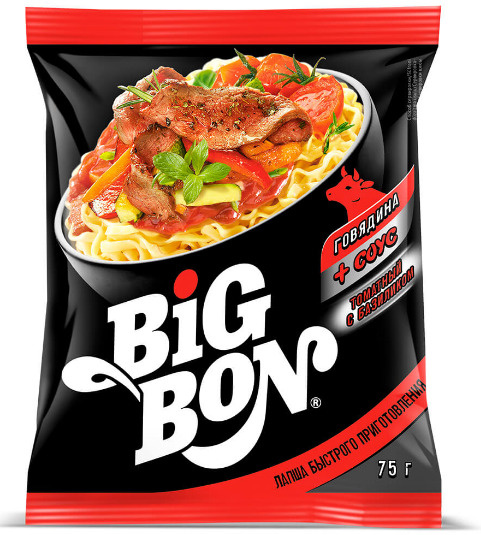Лапша б.п. "Big Bon" говядина+томат соус с базиликом 75гр*7шт. - купить ...