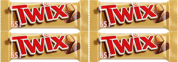 Батончик Twix шоколадный с печеньем и карамелью, комплект: 4 упаковки по 55 г - купить с ...