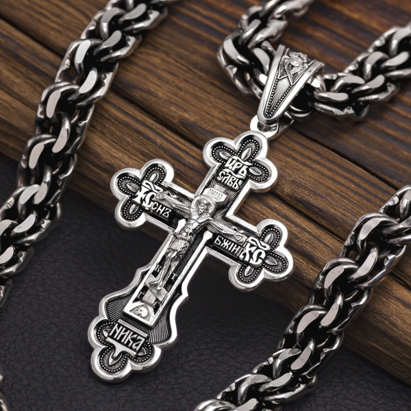 Крестик серебряный мужской, круный, Православный, черненый, красивый ...