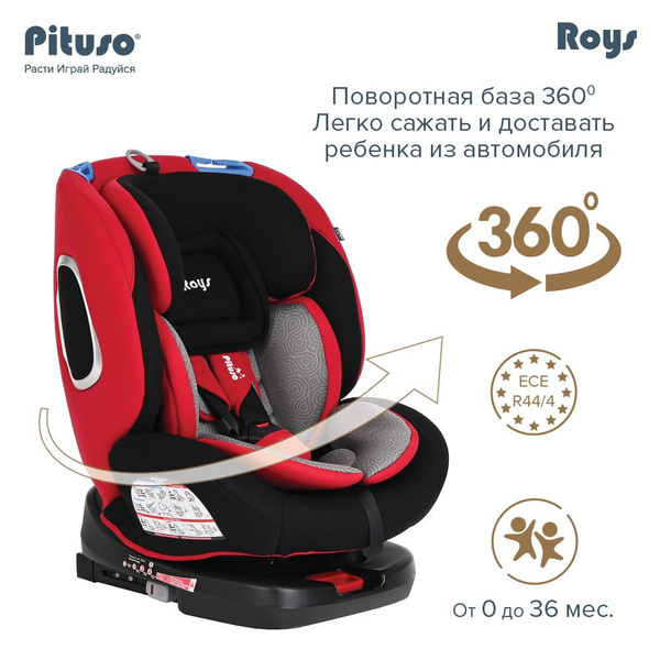 Автокресло детское Pituso "Roys" от 0 до 12 лет, группа 0/1/2/3 (0-36 кг), поворотное на 360 с ...