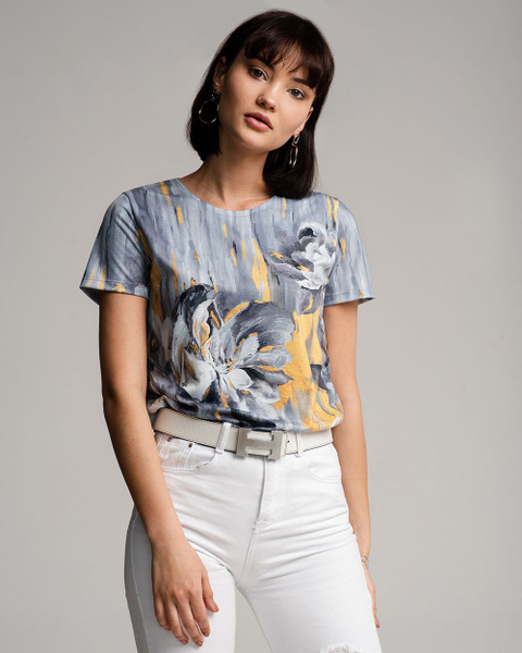 Футболка SAHAR art lab, размер 42, цвет серый, желтый, вискоза 60%, полиэстер 40% - купить по ...