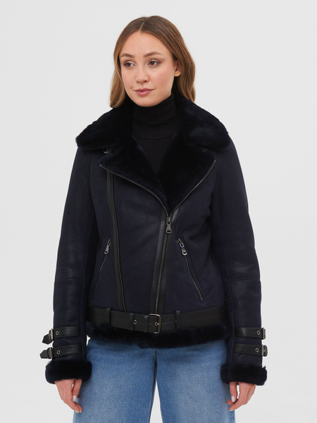 Дубленка Женский Vici&Vici Овчина Карманы синий, размер 46 Россия Зима Молния купить c доставкой ...