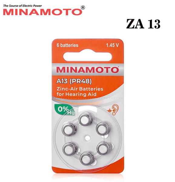 MINAMOTO Батарейка PR48 (ZA13, V13A, DA13), Воздушно-цинковый тип, 1,4 В, 6 шт - купить с ...