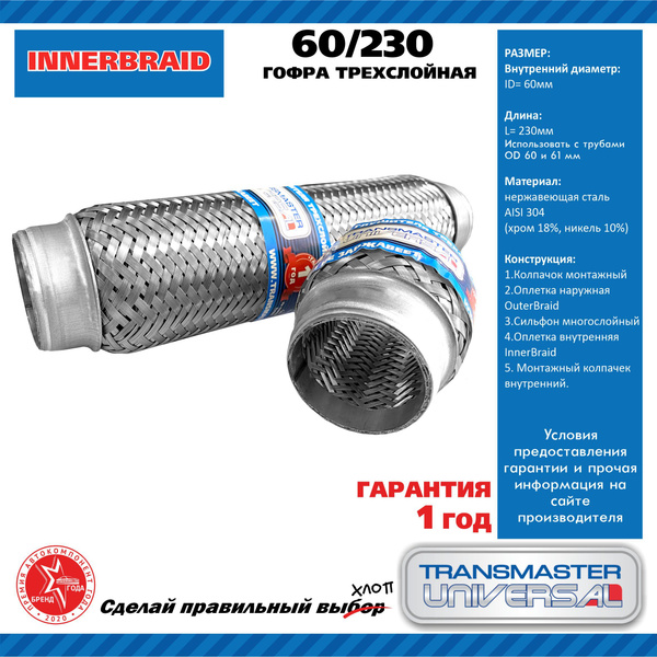 Гофра выхлопной трубы автомобиля 60 230 TRANSMASTER UNIVERSAL 60 230 - купить по низкой цене в ...