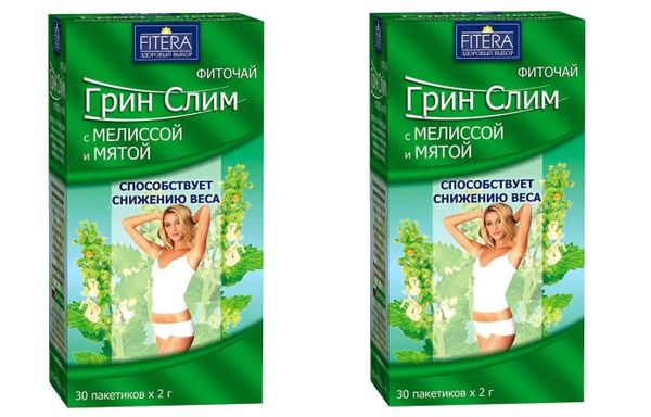 FITERA Чай Грин Слим, Мята и мелисса, 30 пакетиков в упаковке, 2 ...