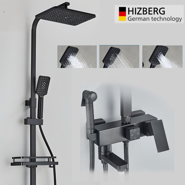 Душевой комплект Hizberg Душевая система Hizberg 4P-2030 черный матовый ...