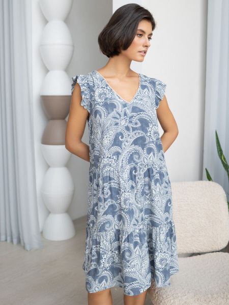 Туника Женский Mia-Amore Пляжный Бретельки Вискоза голубой Рюши, размер 56 Россия Цветочный ...