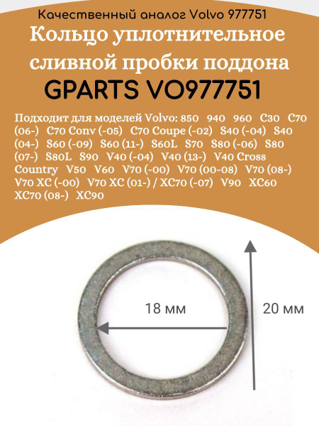 VO977751 GParts Шайба под сливную пробку для Volvo купить на OZON по ...