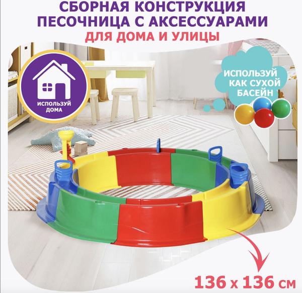 Песочница сборная круглая диаметр 136 h18 см пластик разноцветный ...
