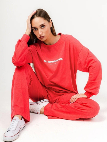 Костюм спортивный Женский MATROSOVA красный, размер 46, 48 Хлопок Надписи Россия На любой сезон ...