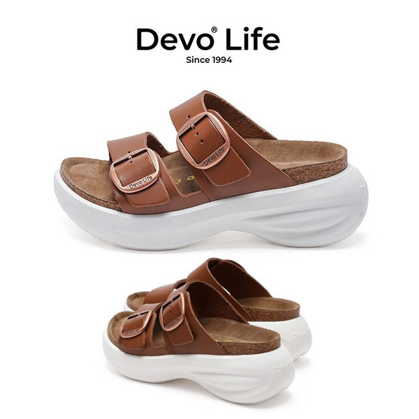 Сандалии Женский Devo Life коричневый, размер 39 Замша, Натуральная кожа Каблук + платформа ...