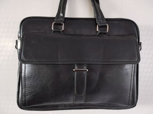 Бизнес-сумка мужская женская кожаная чёрная на плечо много отделений ...