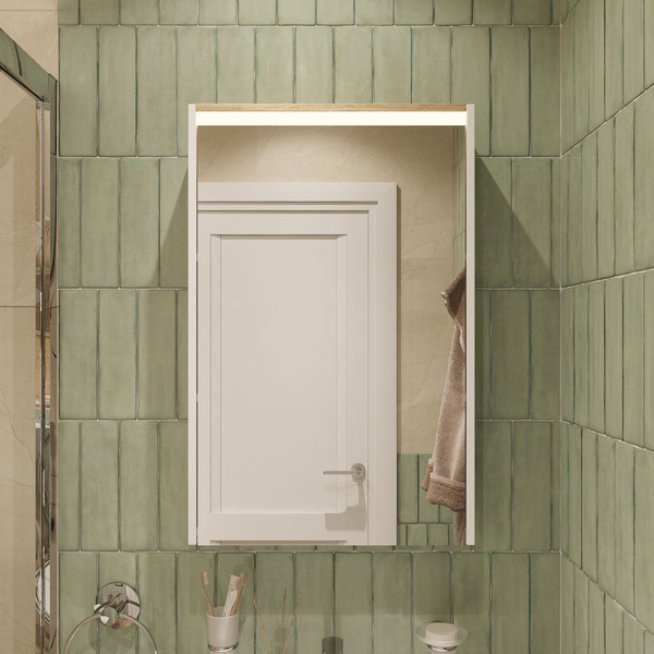 Зеркало-шкаф STWORKI Дублин 60 со светодиодной подсветкой, 60 см, белое, в скандинавском стиле ...