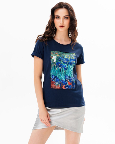 Футболка SAHAR art lab, размер 48, цвет синий, зеленый, 95% хлопок, 5% лайкра - купить по ...