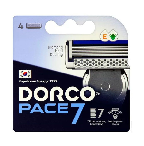 Dorco Сменные кассеты для мужских бритв Pace 7, 7 лезвий, 4 шт/уп ...