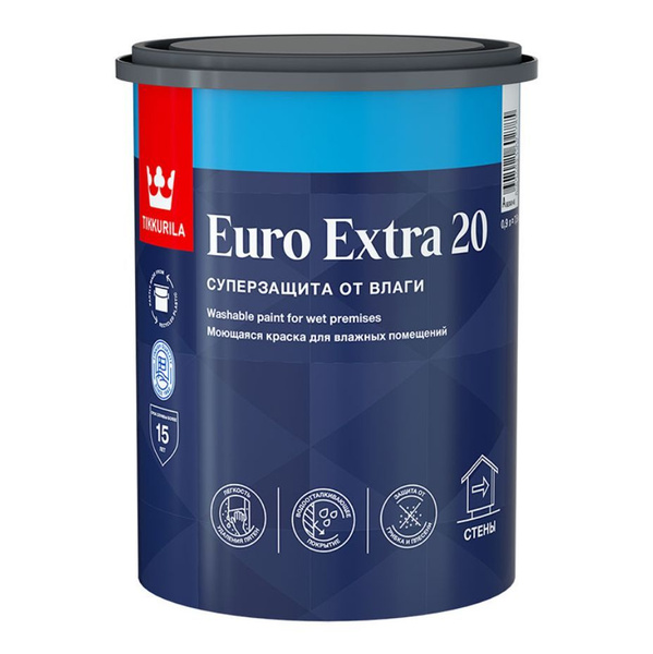 Краска Tikkurila EURO EXTRA 20 Гладкая, Акриловая, Полуматовое покрытие ...