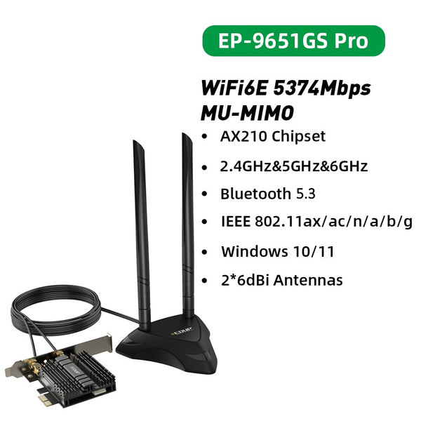 EDUP WiFi6E Intel AX210 PCIE Wi-Fi-адаптер 5374 Мбит/с Bluetooth5.3 Сетевая карта Wi-Fi 2,4G/5G ...