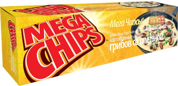 Мегачипсы Mega Chips со вкусом Грибы и Сметана, картофельные, 6 штук по ...