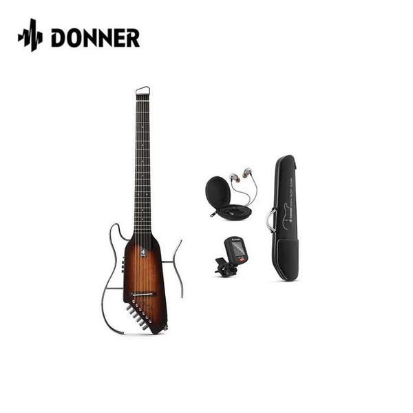 Donner HUSH-I Sunburst дорожная гитара безголовая бесшумная гитара со ...