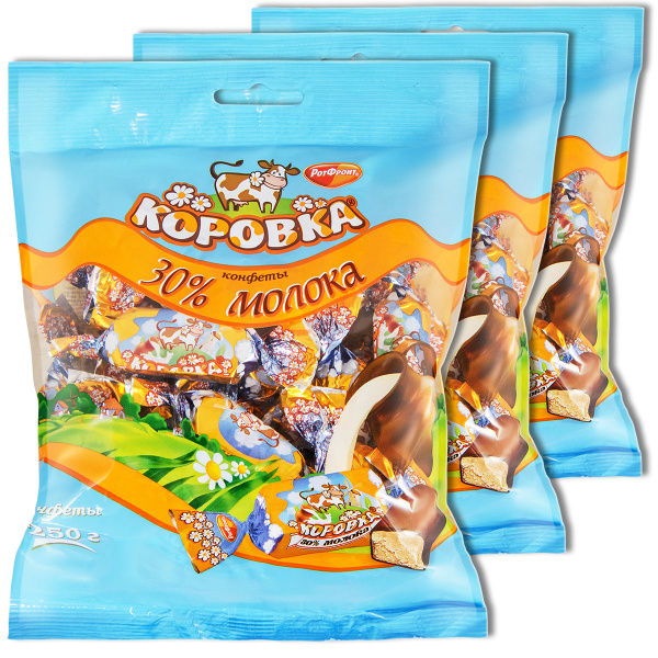 Конфеты РотФронт "Коровка" 30% молока, 250 г, 3 уп. - купить с ...