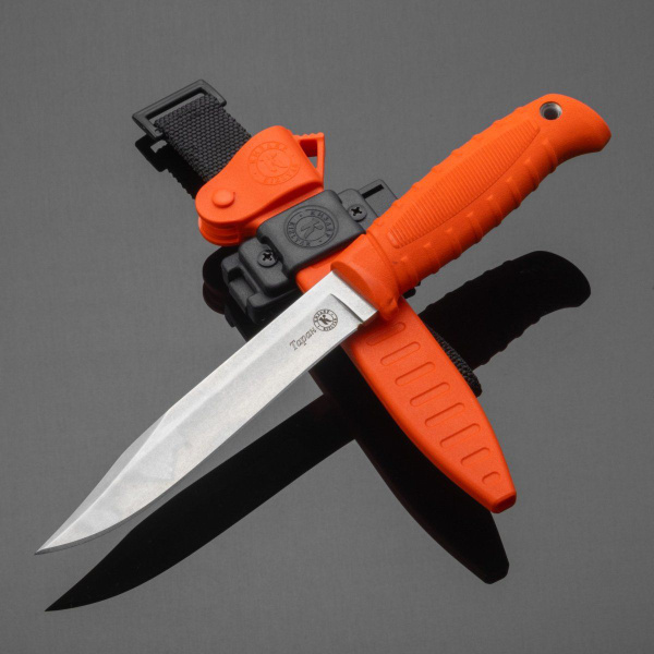 Нож ПП Кизляр Таран, сталь AUS-8 stonewash, рукоять оранжевый elastron, артикул 015308 - купить ...