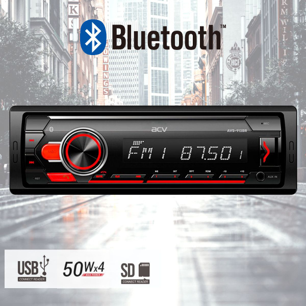Автомагнитола с BLUETOOTH ACV AVS-912BR красная подсветка1 DIN - купить в интернет-магазине OZON ...