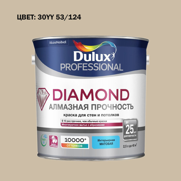 Краска DULUX Diamond Matt-BW-в колеровке_BW Гладкая, Водно ...