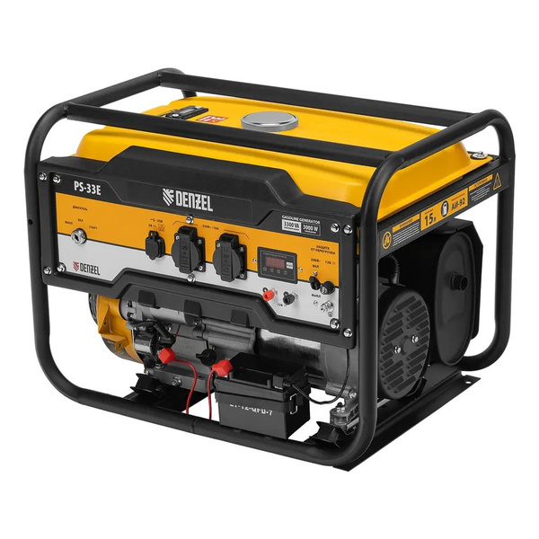 Генератор бензиновый PS-33E, 3.3 кВт, 230В, 15 л, электростартер Denzel ...