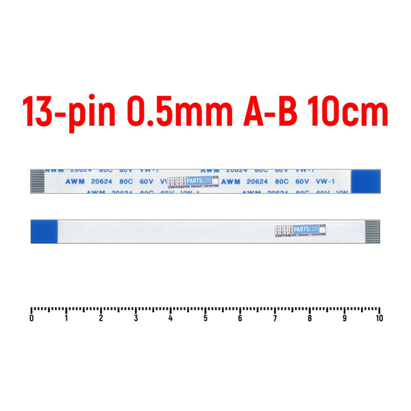 Шлейф FFC 13-pin Шаг 0.5mm Длина 10cm Обратный A-B AWM 20624 80C 60V VW-1 - купить с доставкой ...