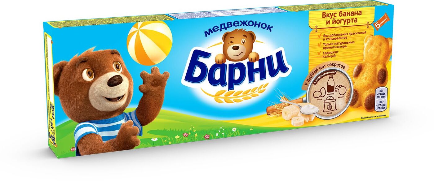 Медвежонок Барни Пирожное с бананом и йогуртом, 150 г — купить в ...