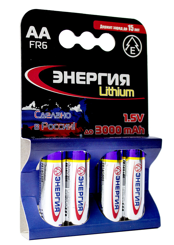 Батарейки литиевые Энергия Lithium (АА, FR6, 1.5В) 4 батарейки - купить ...