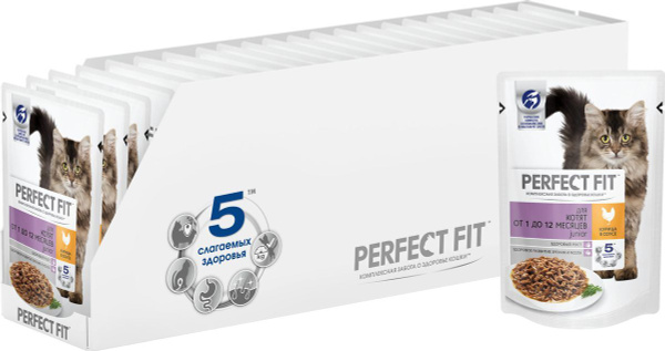 Влажный корм для котят до 12 месяцев Perfect Fit Junior, рагу с курицей ...