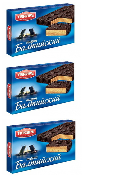 Торт Пекарь Балтийский, вафельный, глазированный 320 гр х 3 штуки ...
