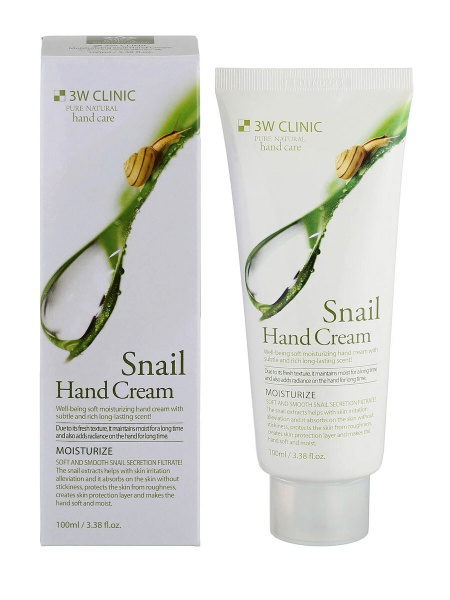 3W Clinic Увлажняющий крем для рук с муцином улитки Moisturizing Snail ...