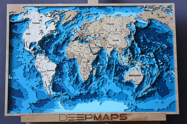 Украшение подвесное интерьерное DEEPMAPS Интерьерная карта мира с глубинами 60*40 см - купить по ...
