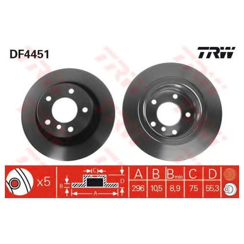 Тормозной диск задний TRW DF4451 для BMW 1 серия E81,E87, 3 серия E90 ...