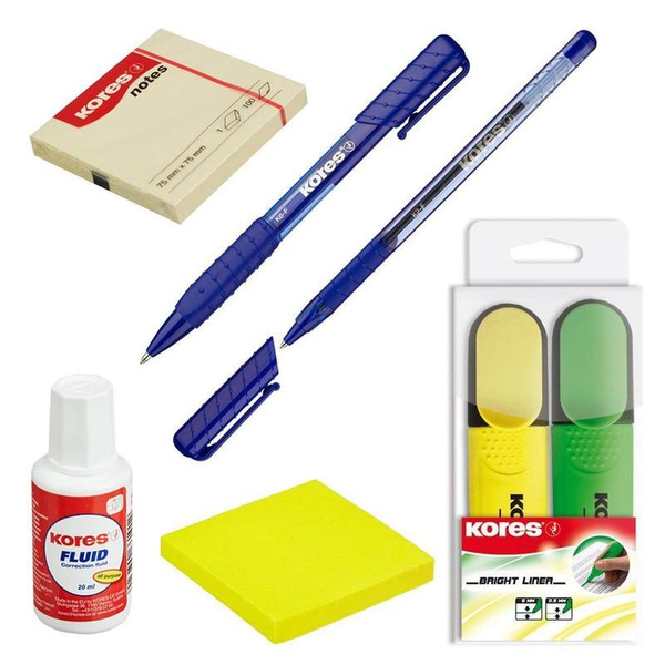 Набор канцелярии Kores, для офиса и школы, 2 блока стикеров, 2 ручки, 2 ...