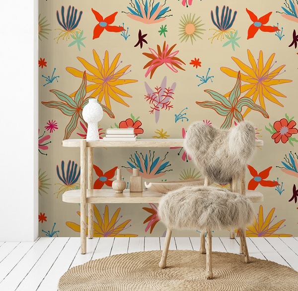 Обои флизелиновые Странное лето бежевый / Fun House Store / виниловые на флизелине, метровые, 1 ...