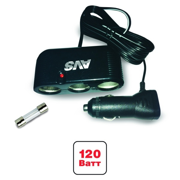 Разветвитель прикуривателя AVS CS301, универсальный автомобильный адаптер на 3 выхода 12/24V ...