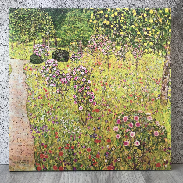 Картина на натуральном холсте репродукция Фруктовый сад с розами Густав Климт 40х40см