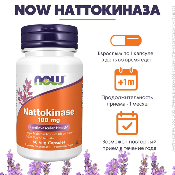 NOW Наттокиназа 100мг 60 капс - купить с доставкой по выгодным ценам в ...