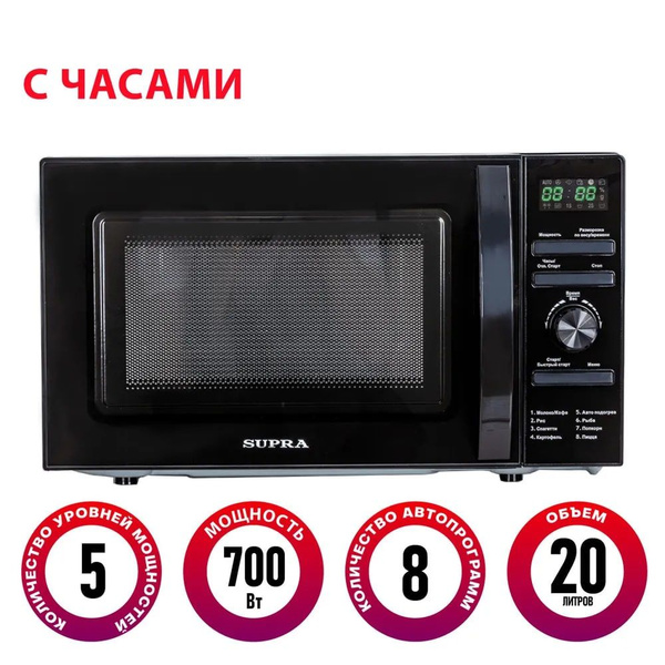 Микроволновая печь Supra 20 л, 8 программ меню автоприготовления, 5 ...