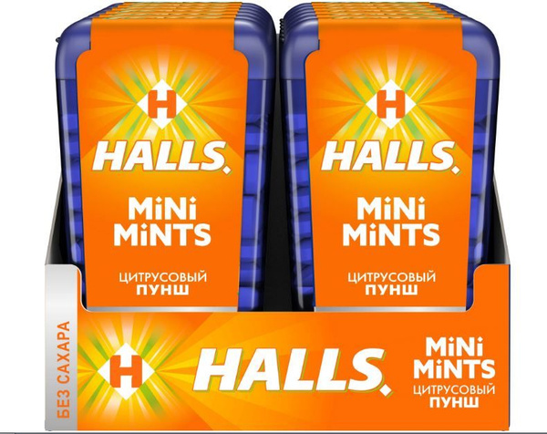 Леденцы Halls Mini Mints Цитрусовый пунш, со вкусом цитрусовых фруктов ...