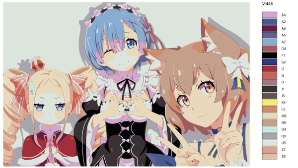 Картина по номерам V-448 "Аниме RE:ZERO (РЕ ЗЕРО). Рем и Феликс Аргайл ...