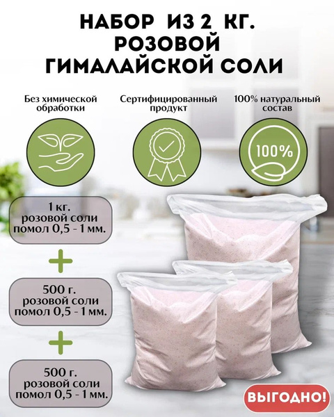 Пищевая Гималайская розовая соль Wonder Life 2 кг мелкая 0,5-1 мм ...