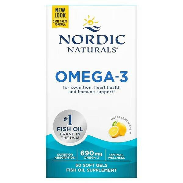 Омега-3 пищевая добавка Nordic Naturals, вкус лимона, 345 мг, 60 капсул ...