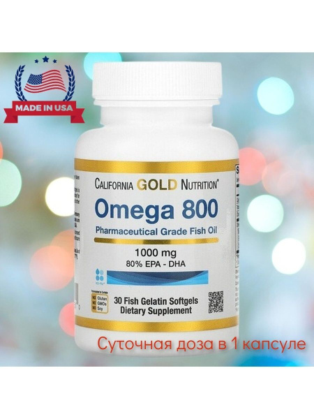 California Gold Nutrition, Omega 800, 30 мягких капсул с рыбным ...